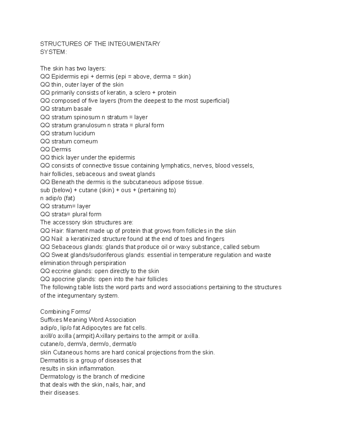 Structures OF THE Integumentary - STRUCTURES OF THE INTEGUMENTARY ...