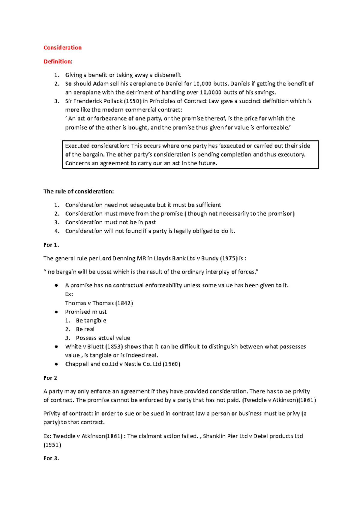 Consideration and following chapters notes - Consideration Definition ...
