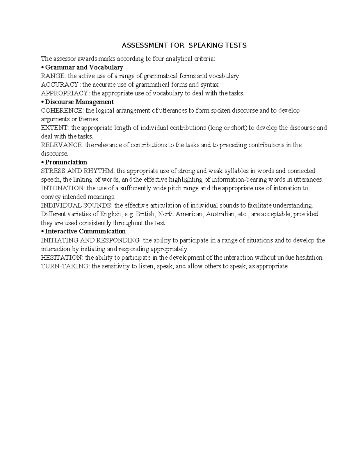 Speaking Writing Assessment Details sent - ASSESSMENT FOR SPEAKING ...