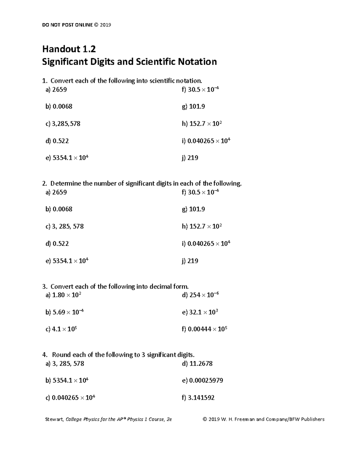 Sig Figs & Scientific Notation Handout - Assignment-1 - Stewart ...