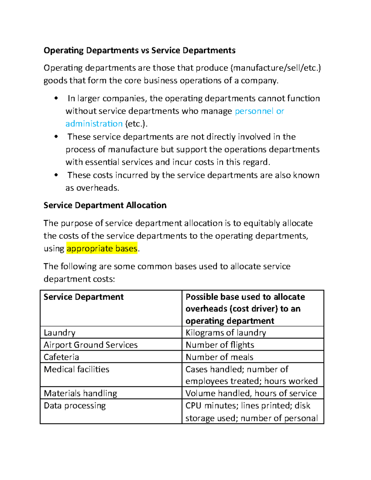 Service Department Allocation - Operating Departments vs Service ...