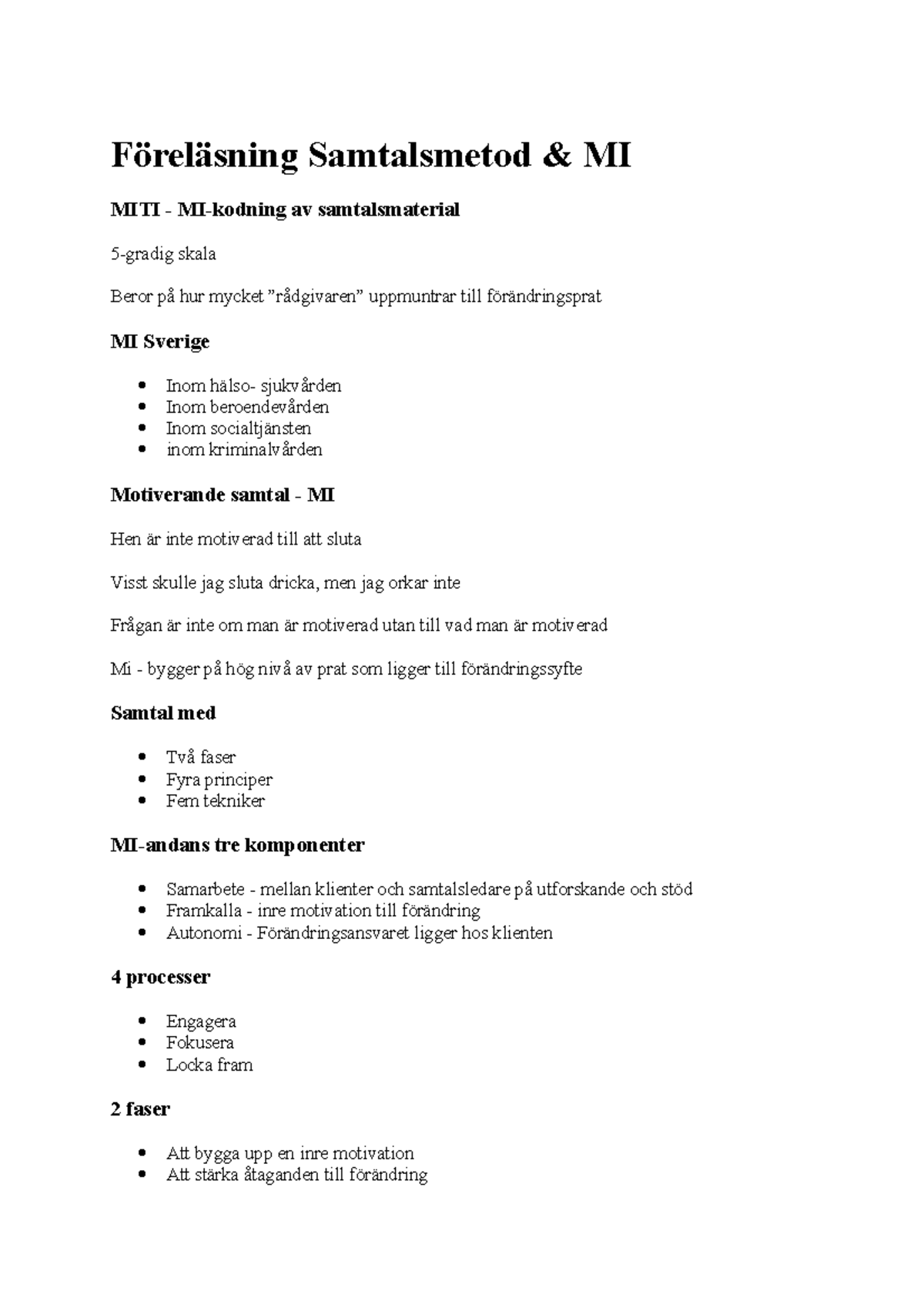 Mi - Motiverande samtal - Föreläsning Samtalsmetod & MI MITI - MI ...