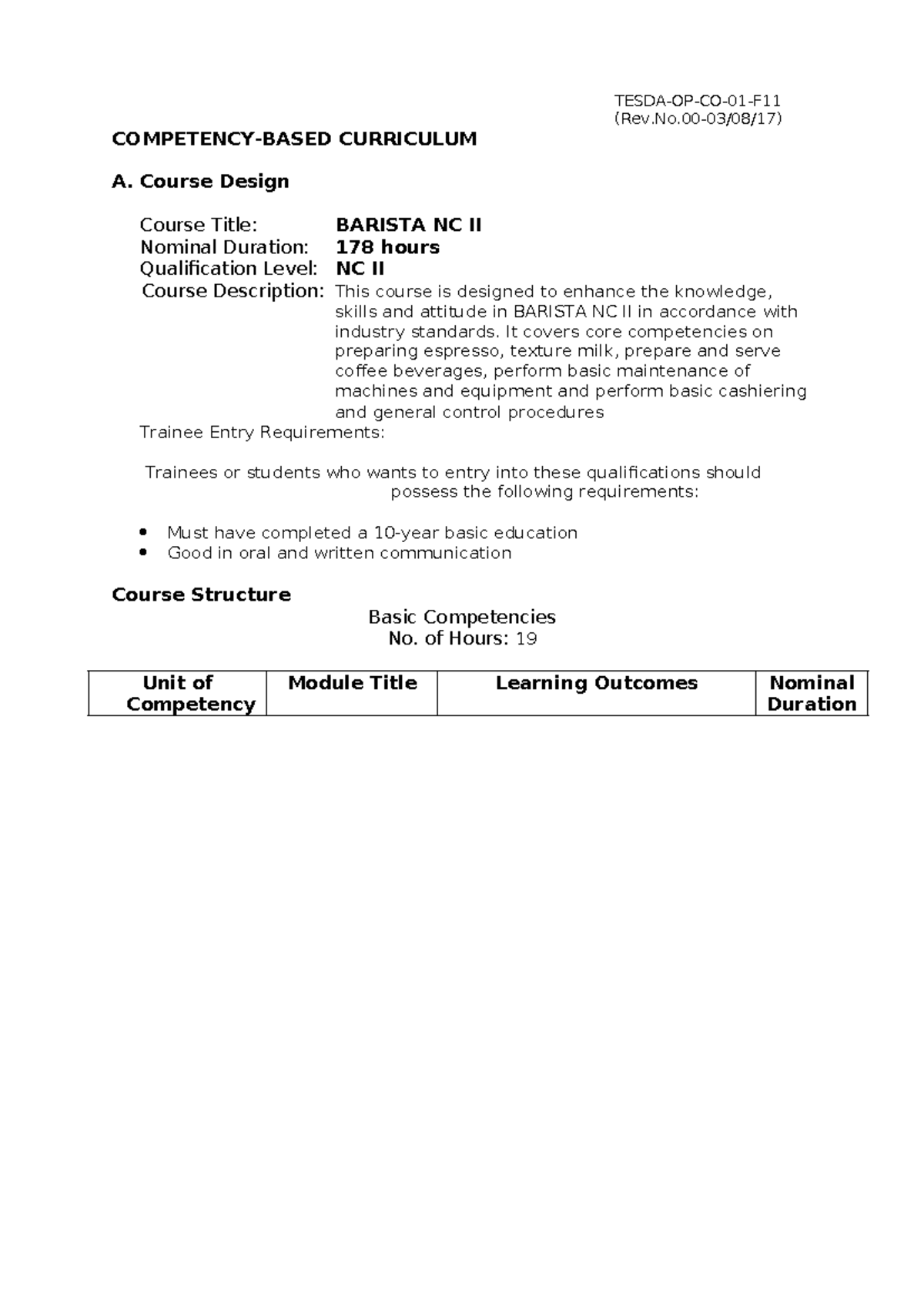CBC Barista NCII - reference - TESDA-OP-CO-01-F (Rev.No-03/08/17 ...