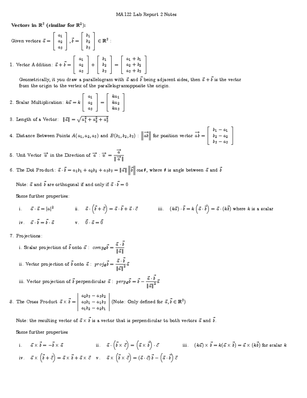 MA122 S23L2 Notes - LAB - MA122 Lab Report 2 Notes Vectors in R 3 ...