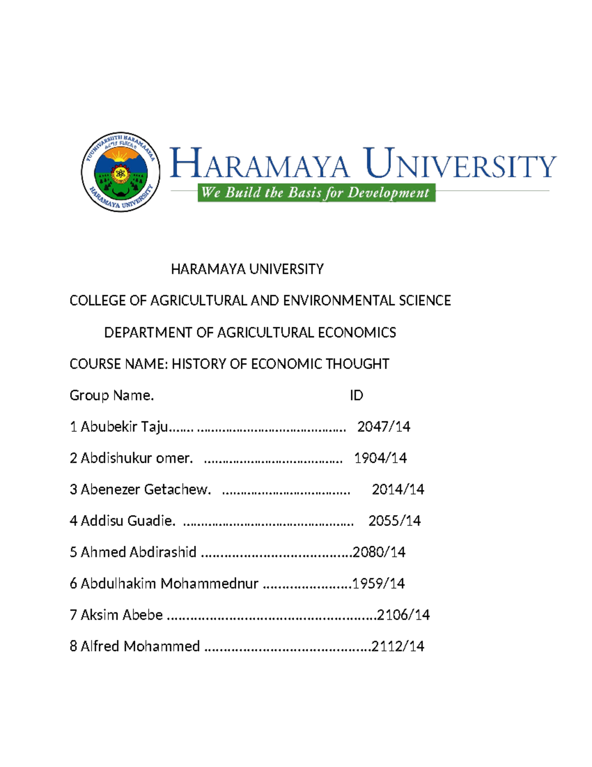 Assignment of HET - history s the back bone of learnng - HARAMAYA ...