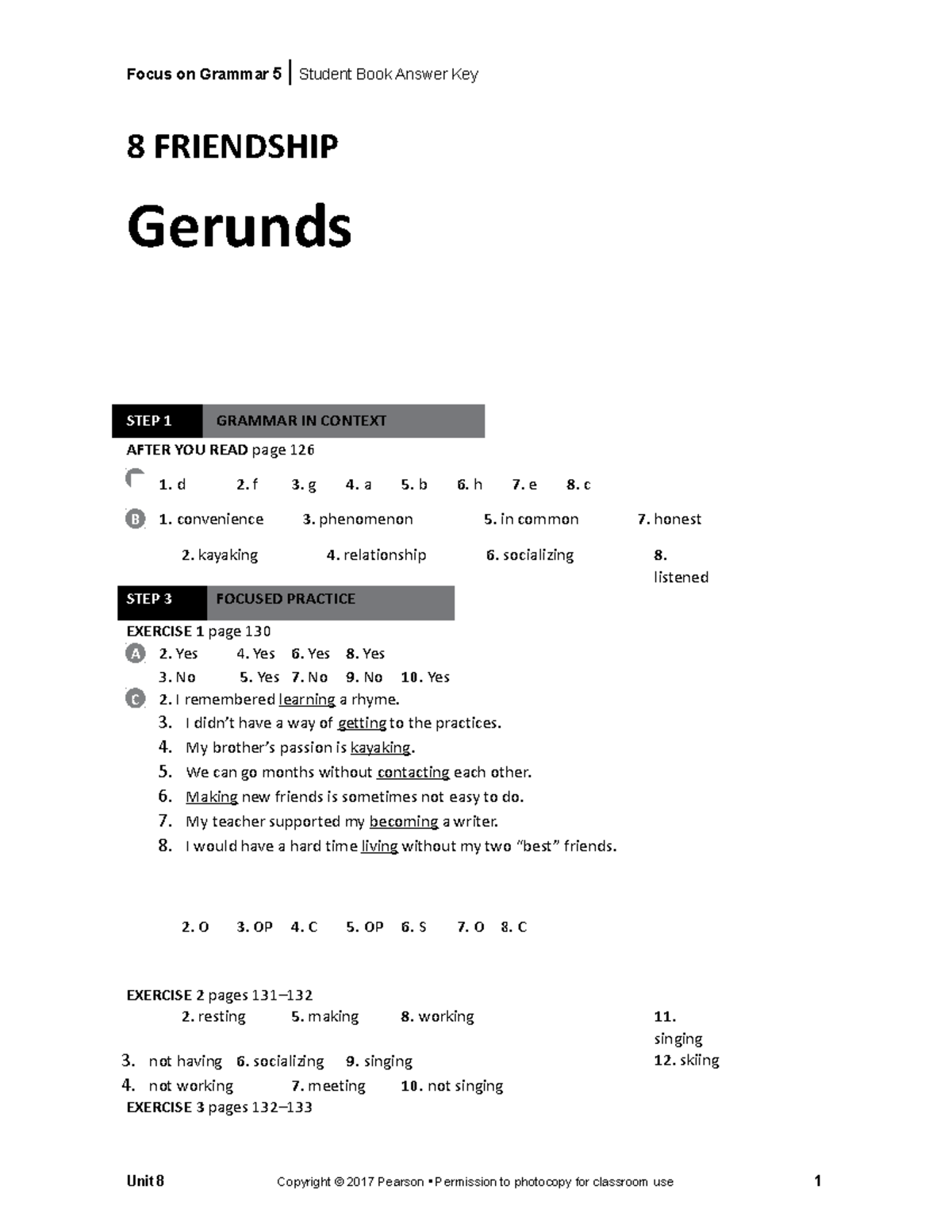 AG2 Answer KEY-1 - ingels respuetas - 8 FRIENDSHIP Gerunds ####### STEP ...