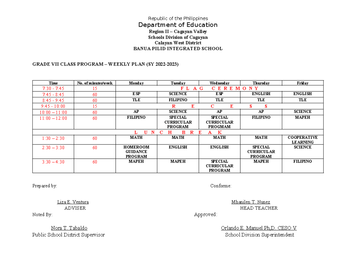 Schedule - Republic of the Philippines Department of Education Region ...