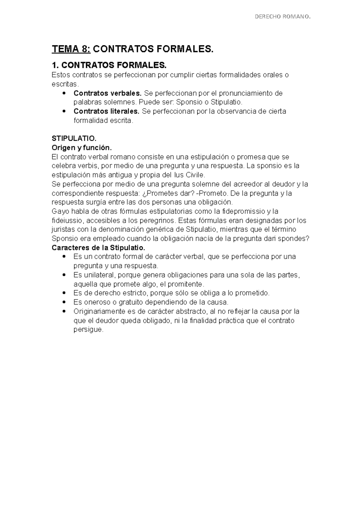 Tema 8 - RESUMENES - DERECHO ROMANO. TEMA 8: CONTRATOS FORMALES. 1 ...