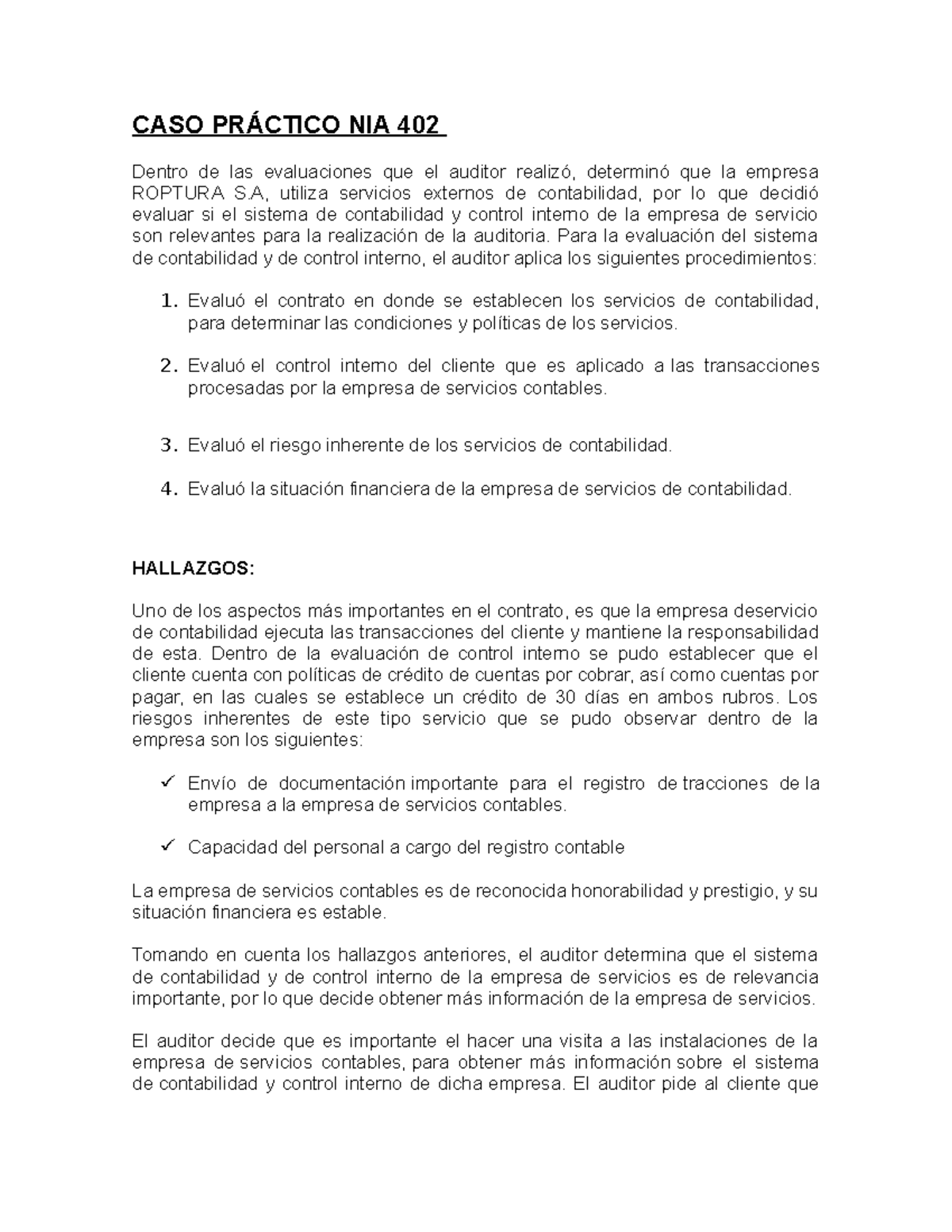 CASO PRACTICO NORMA INTERNACIONAL DE AUDITORIA 402 - CASO PRÁCTICO NIA ...
