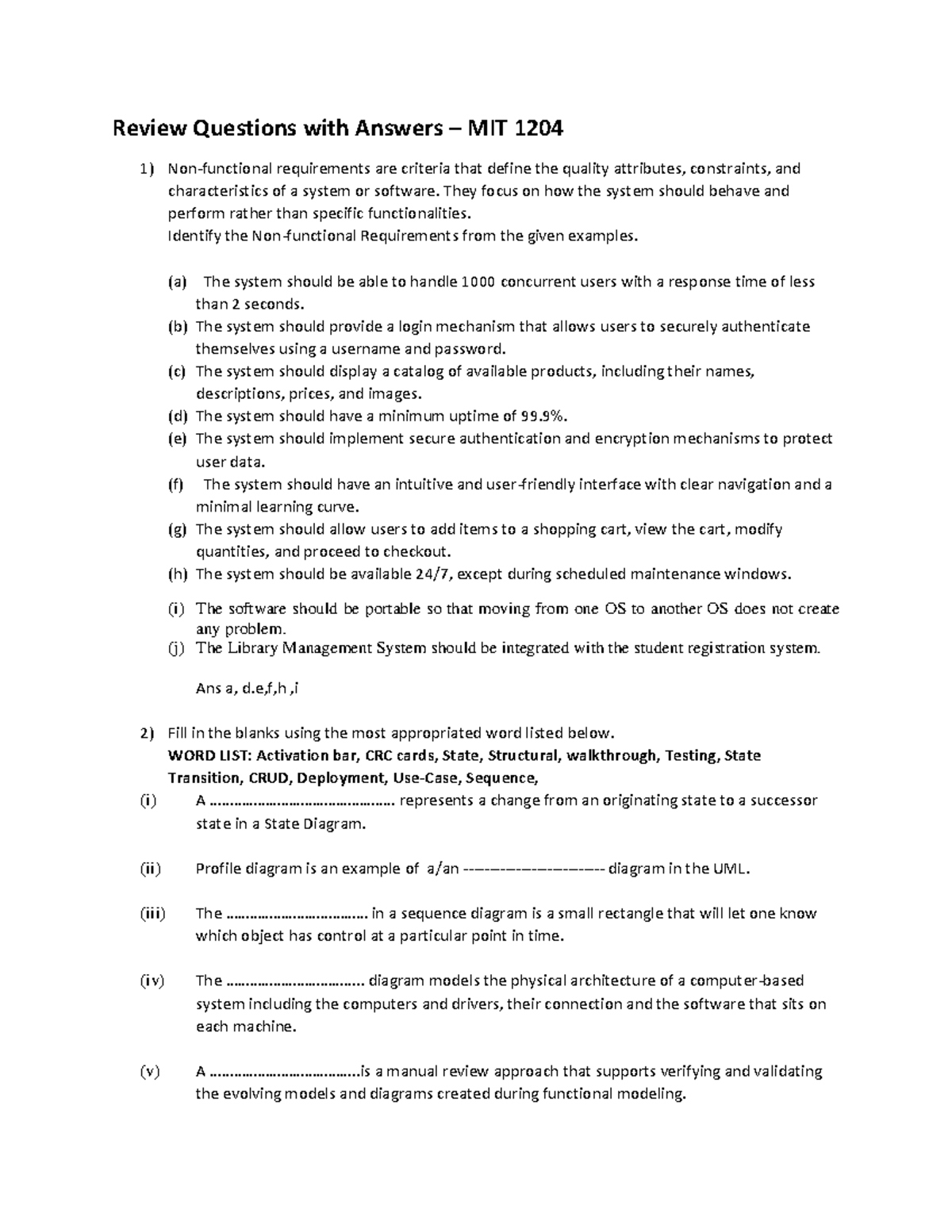 Review Questions with Answers MIT 1204 - Review Questions with Answers ...