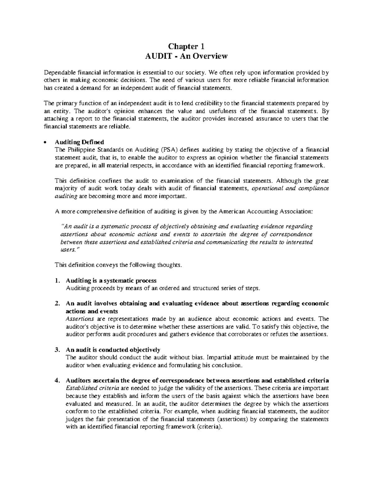 Auditing Theory Salosagcol Hermosilla AND TIU - Chapter 1 AUDIT - An Overview Dependable ...