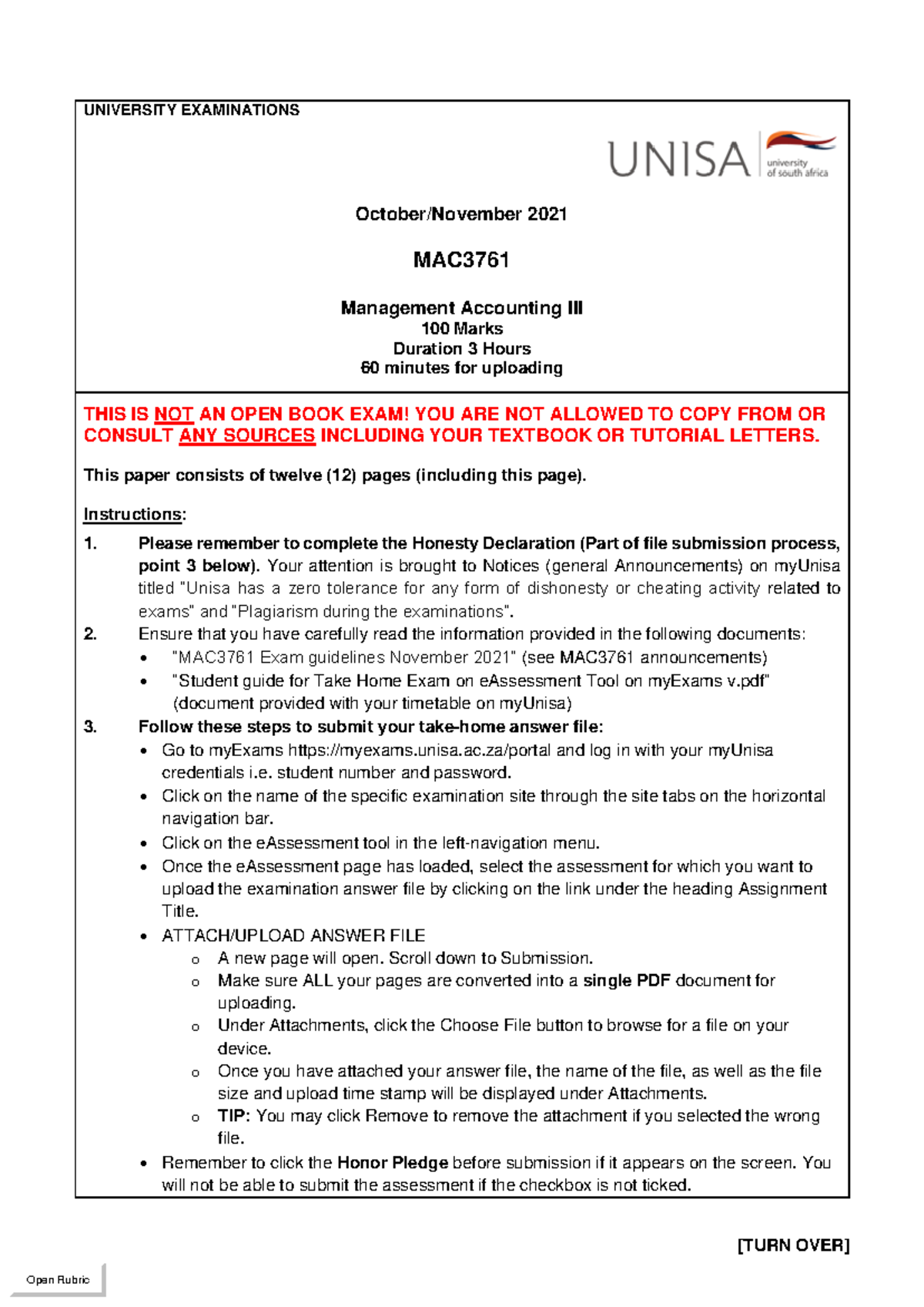 MAC3761 TUTORIALS - UNIVERSITY EXAMINATIONS October/November 2021 MAC ...