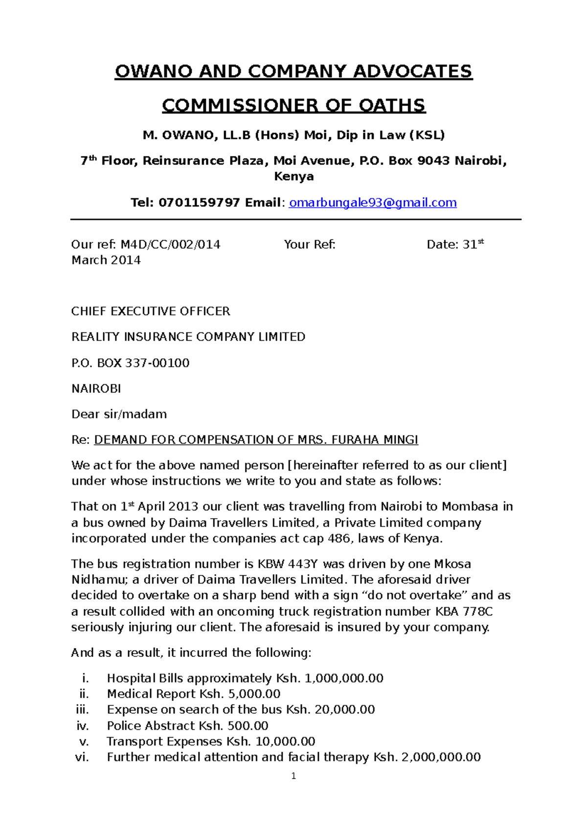 ALL Civil Drafting Documents - OWANO AND COMPANY ADVOCATES COMMISSIONER ...