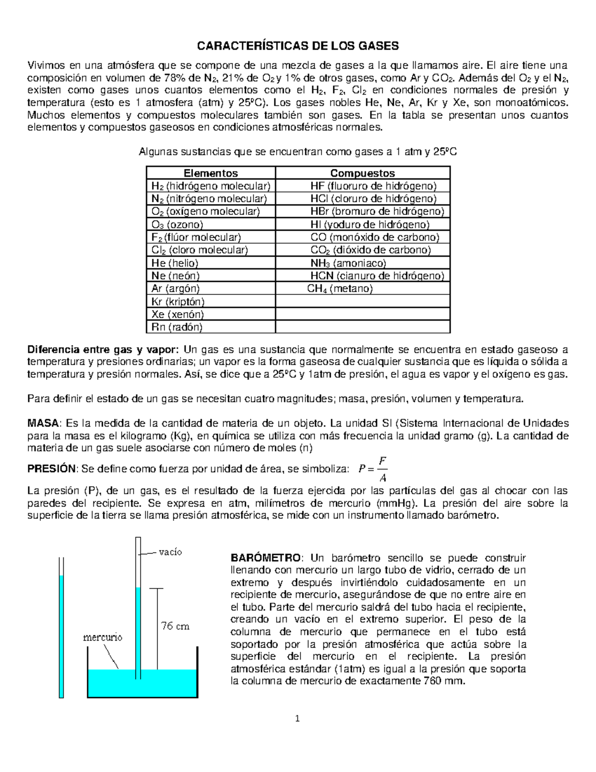1-Gases - gases - 1 CARACTERÍSTICAS DE LOS GASES Vivimos en una ...