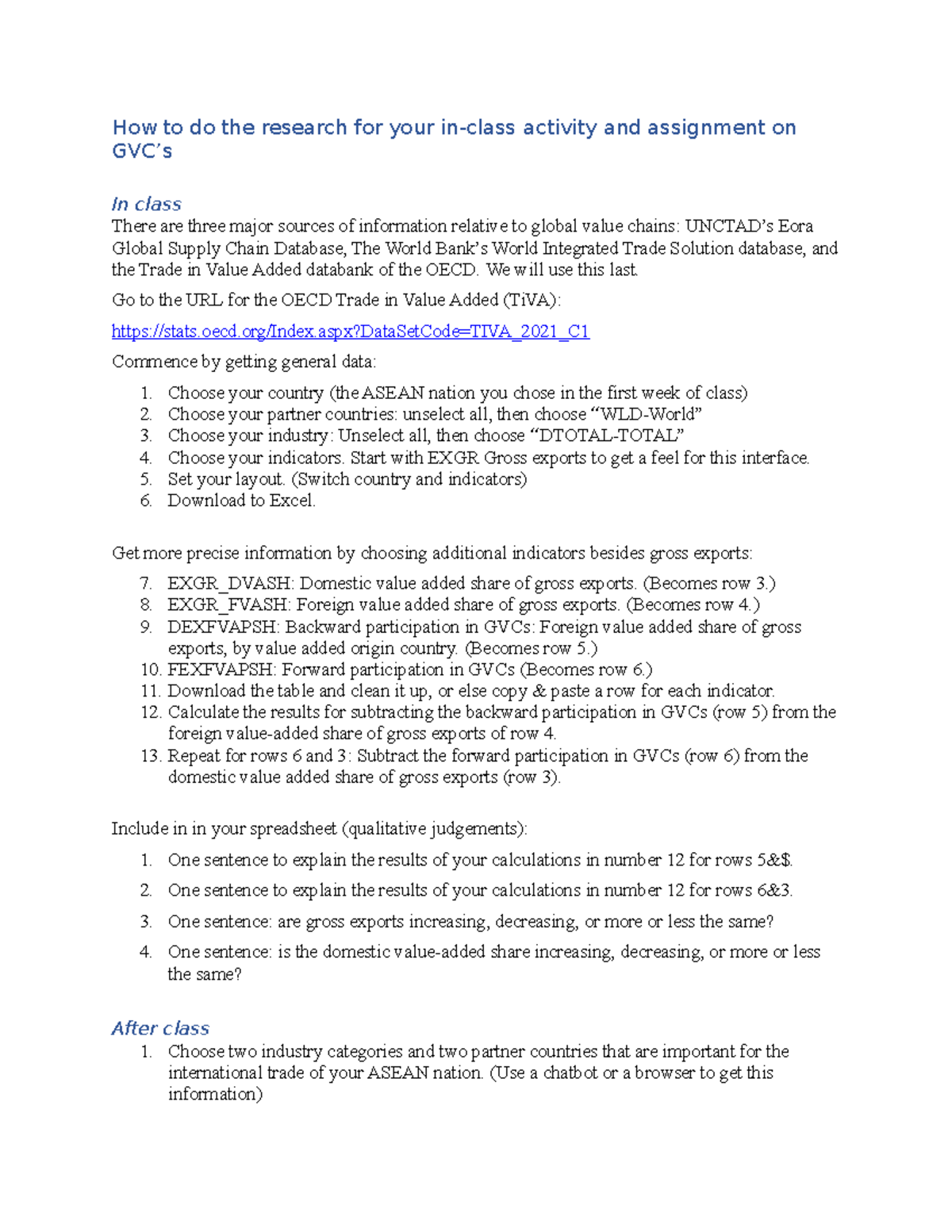 Instructions for your in-class activity and assignment (class 6) - How ...