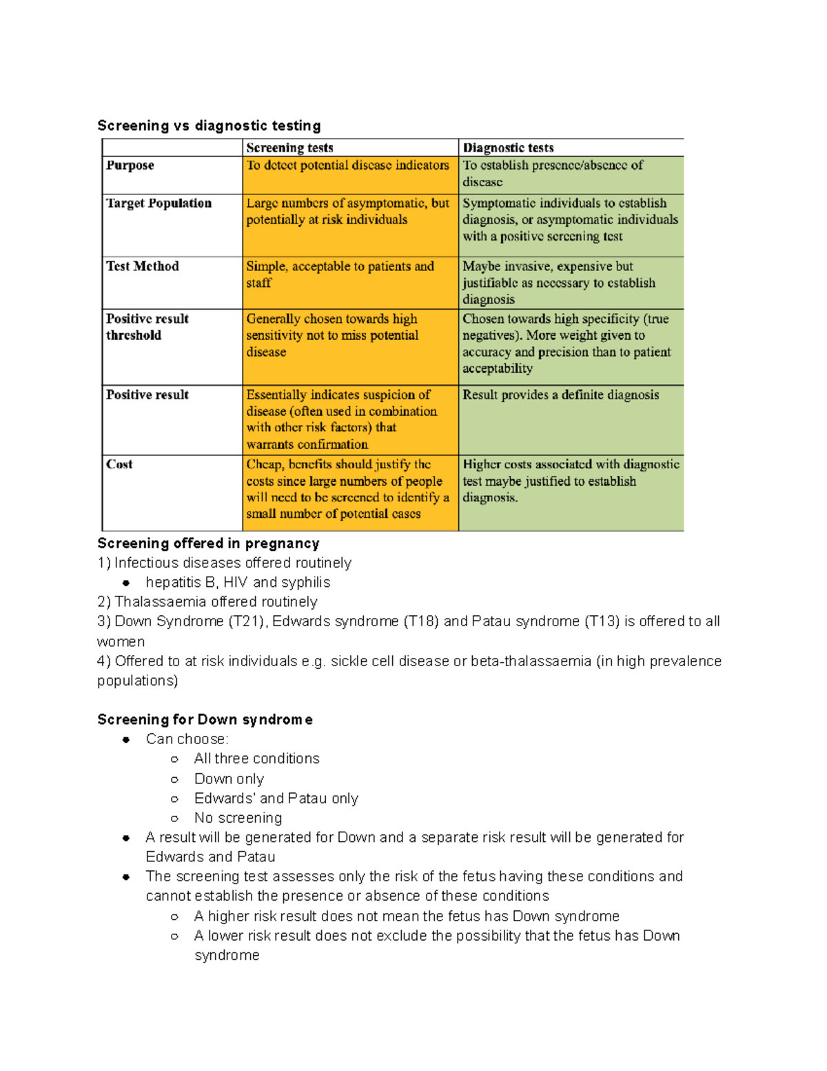 Prenantal genetic screening - Screening vs diagnostic testing Screening ...