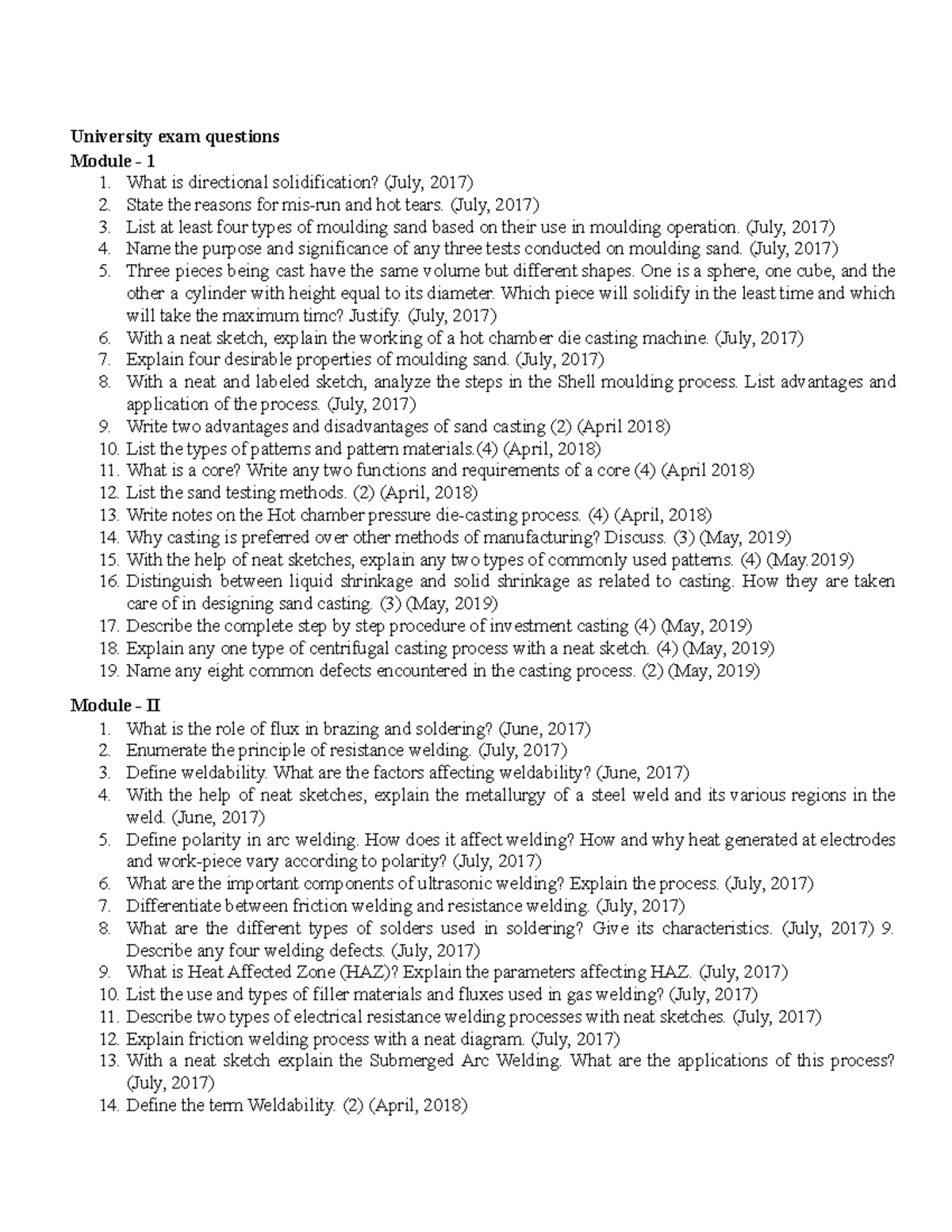 Previous University Questions - University exam questions Module - 1 1 ...