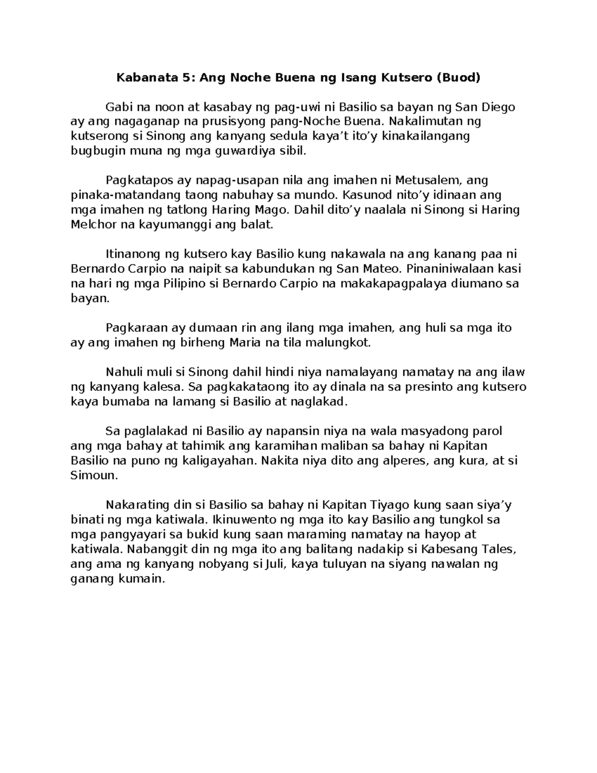 Kabanata 5 buod - Summary El Filibusterismo - Kabanata 5: Ang Noche Buena ng Isang Kutsero (Buod ...