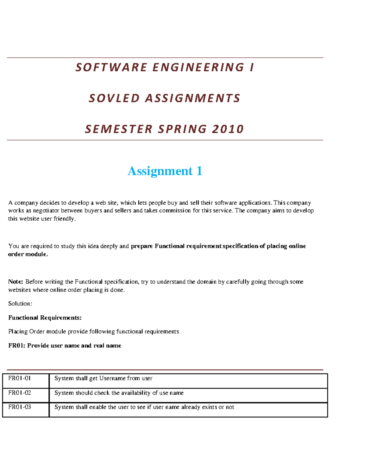 36334741 Software Engineering I Solved Assignments Semester Spring 2010 ...