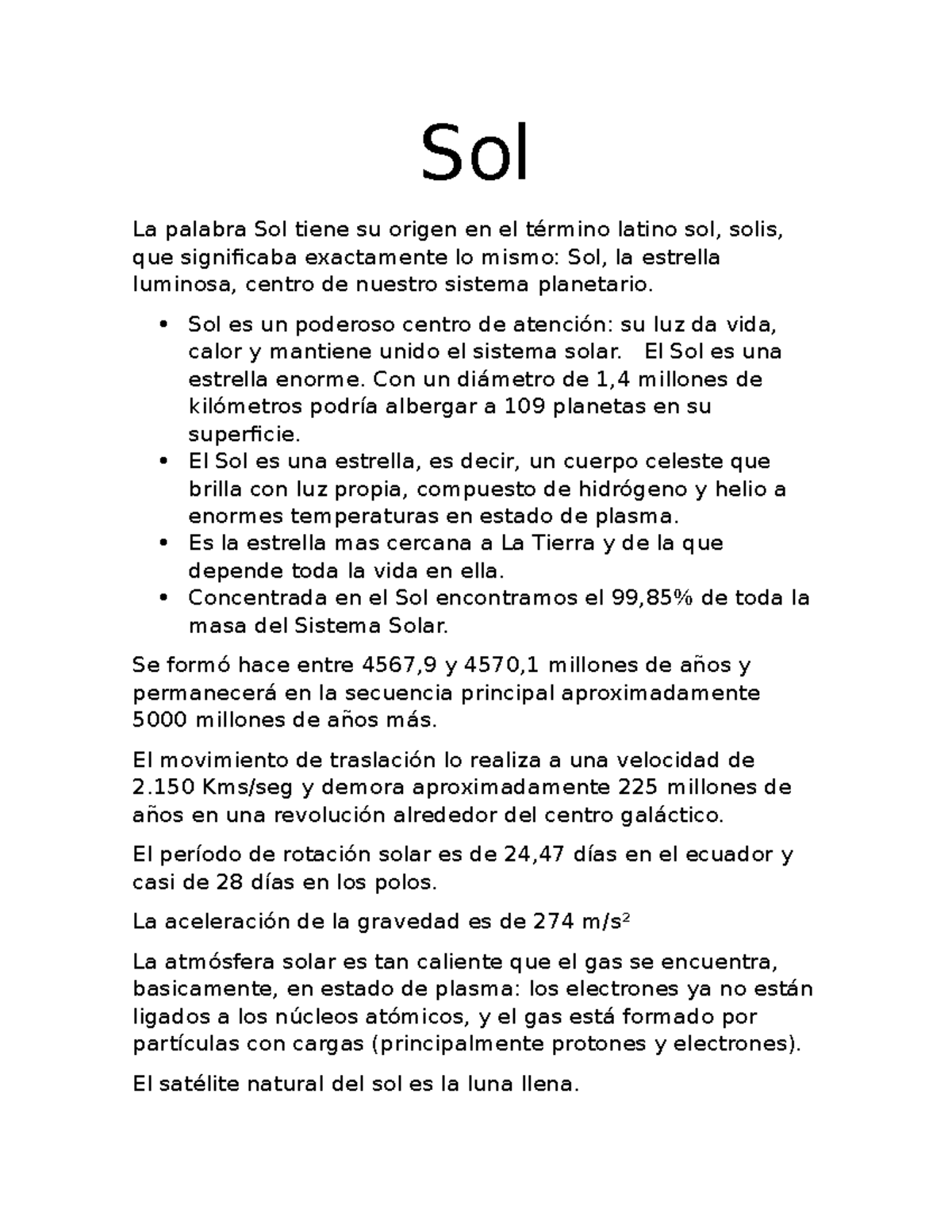 Sol y todas sus características y cualidadeses - Sol La palabra Sol ...