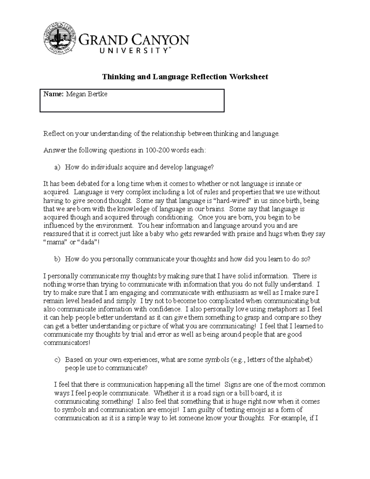 PHI105 - Thinking and Language Reflection Worksheet Name: Megan Bertke ...