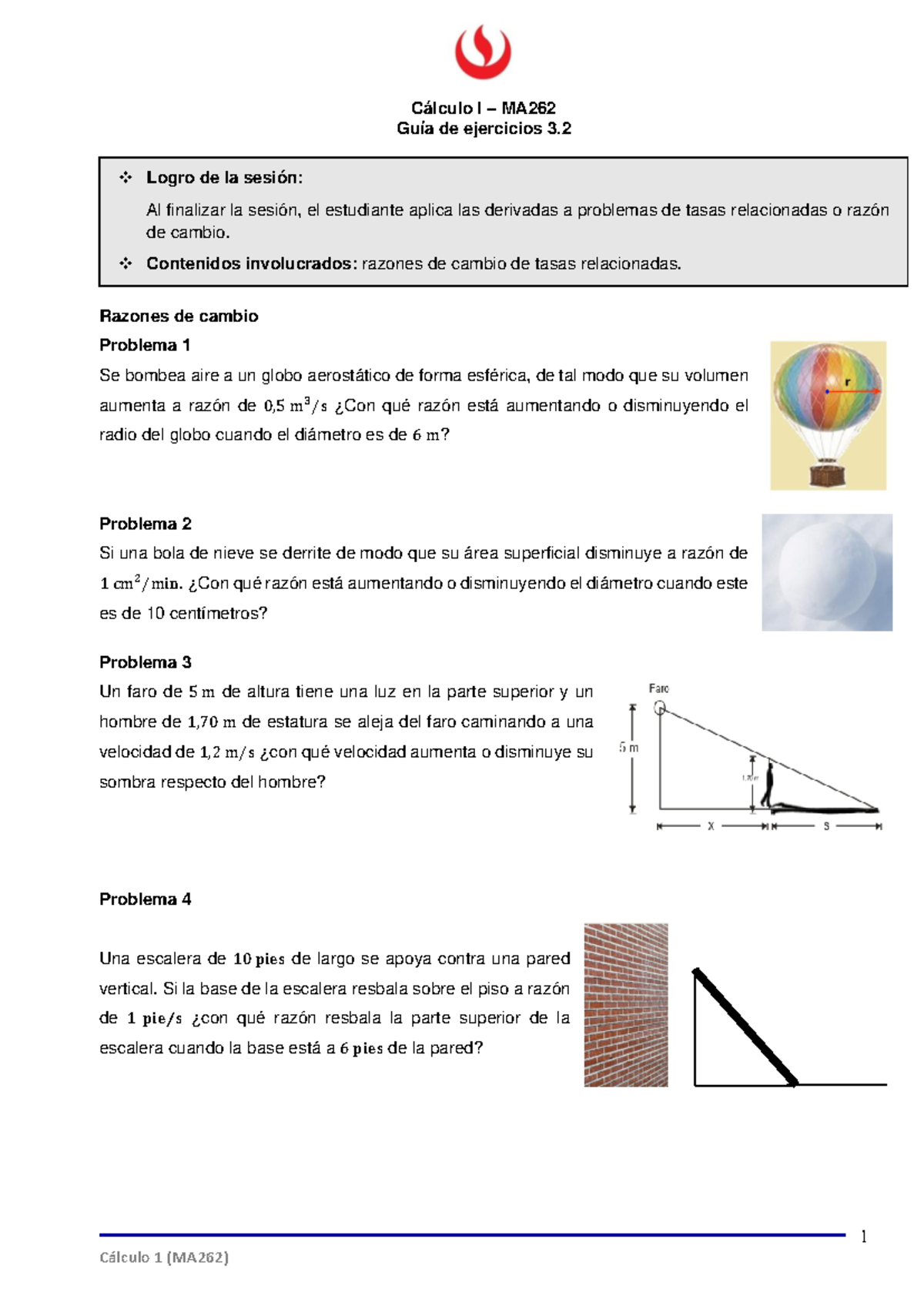 MA262 Gu a de ejercicios 3 - 1 Cálculo 1 (MA262) Cálculo I – MA Guía de ...