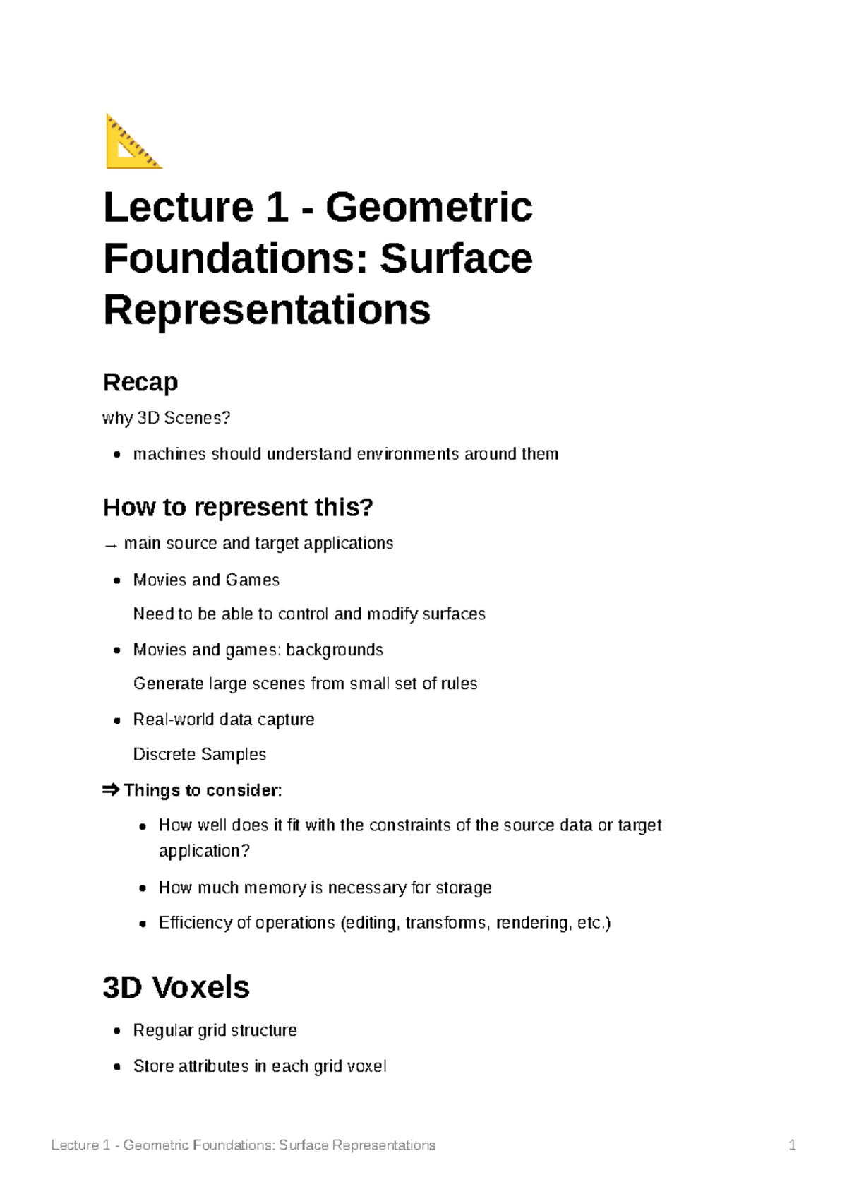 Lecture 1 - Geometric Foundations Surface Representations - ####### ¾ ...