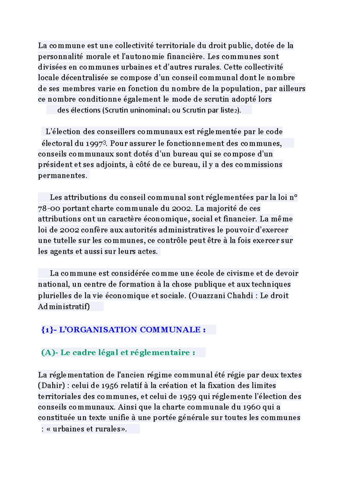 Organisation Communale Marocaine - des élections (Scrutin uninominal 1 ...