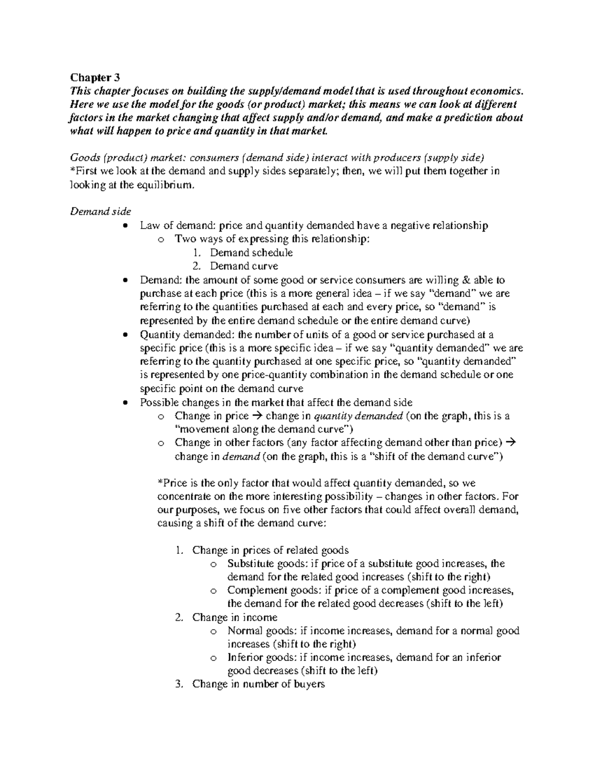 Ch3Class Notes - Chapter 3 This chapter focuses on building the supply ...