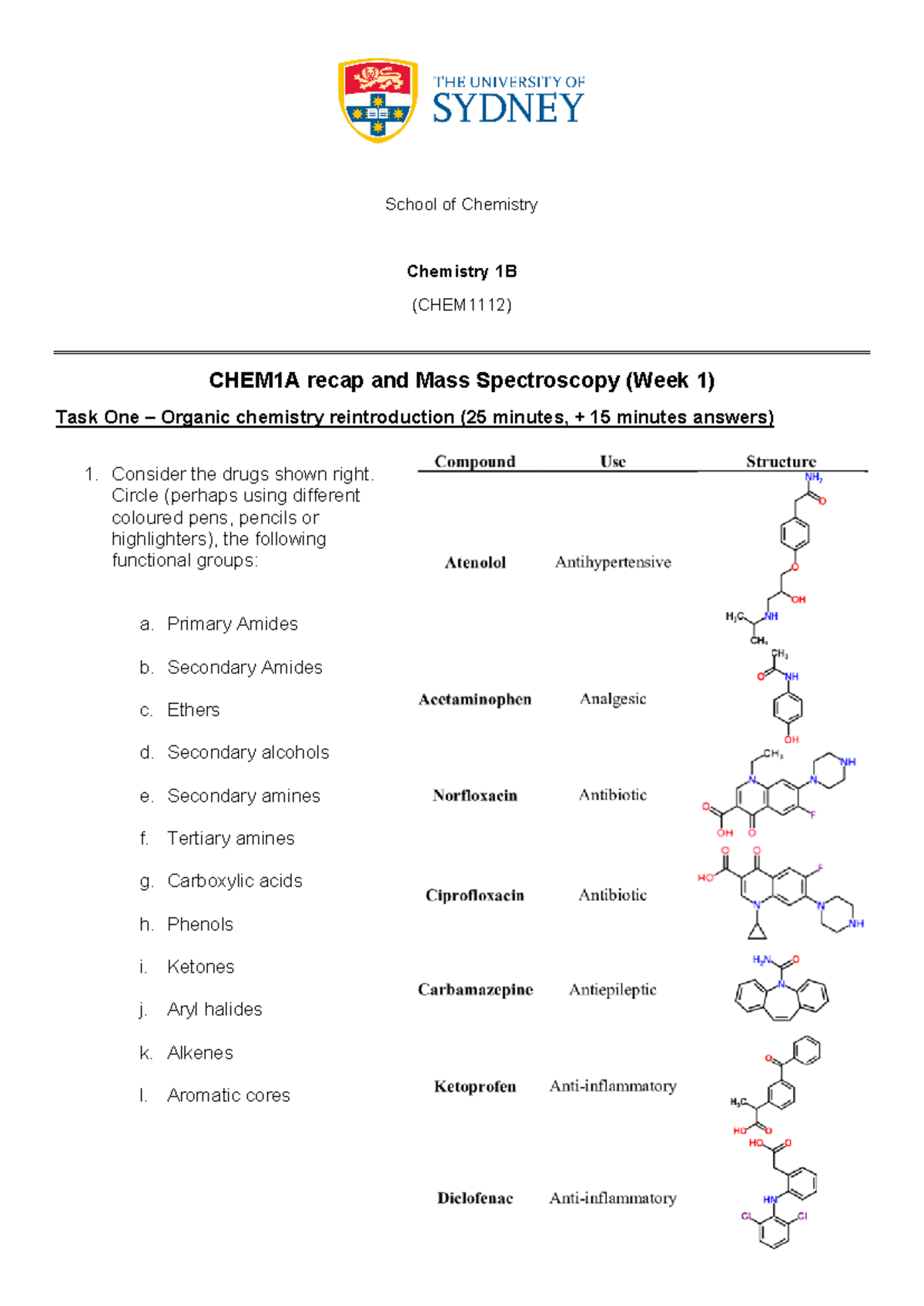CHEM1112, 2023, Tutorial sheet 1 - School of Chemistry Chemistry 1B ...