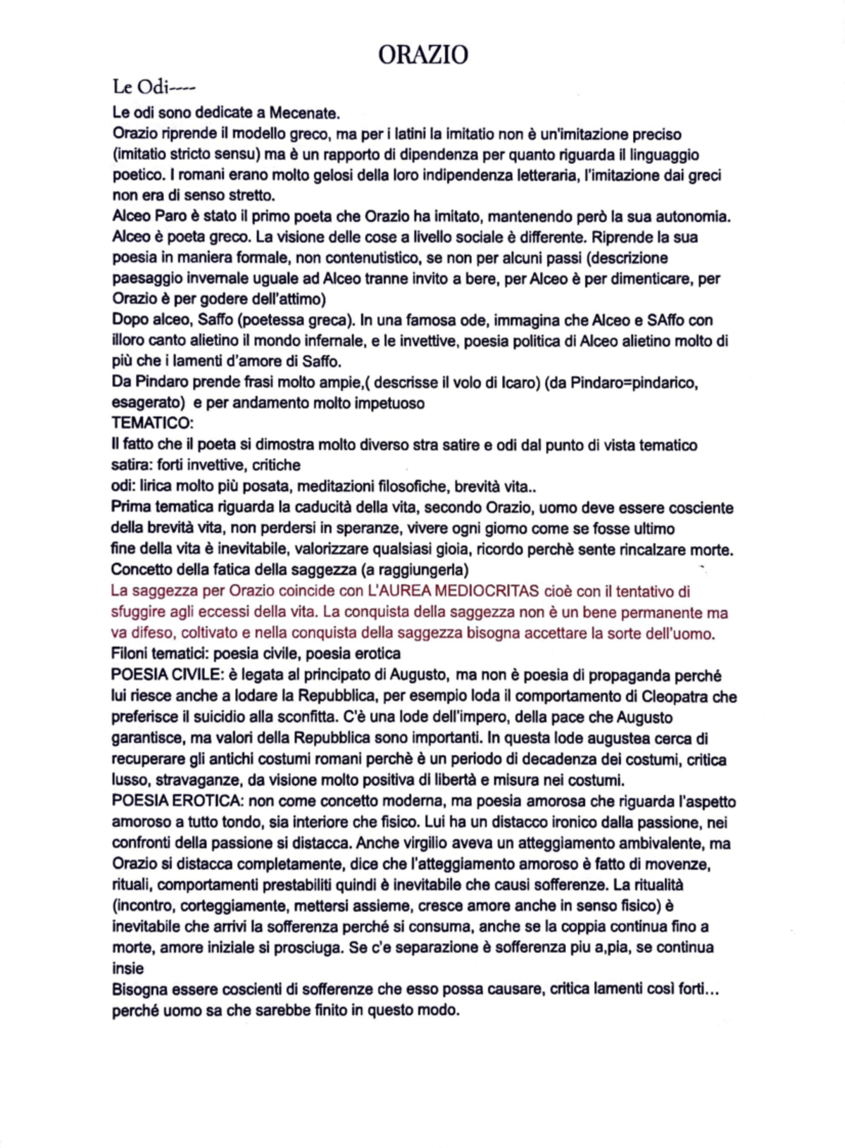 Sintesi orazio letteratura latina - ORAZIO Le Odi- Le odi sono dedicate ...