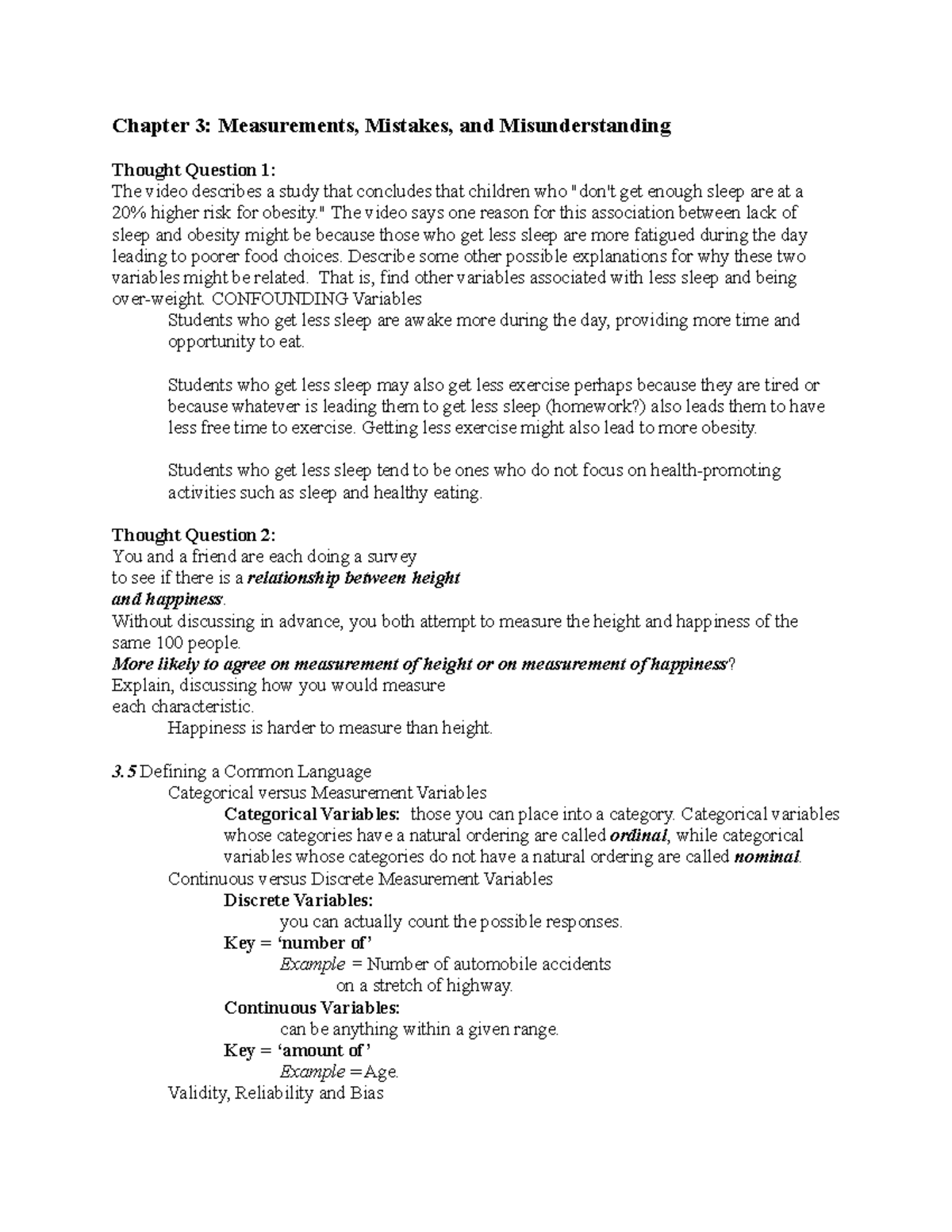 STAT 100 Ch 3 - Professor Bond PSU - Chapter 3: Measurements, Mistakes, and Misunderstanding ...