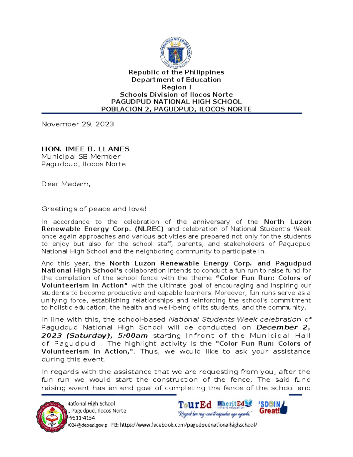 Letter-funrun(sbb) - letter - Republic of the Philippines Department of ...