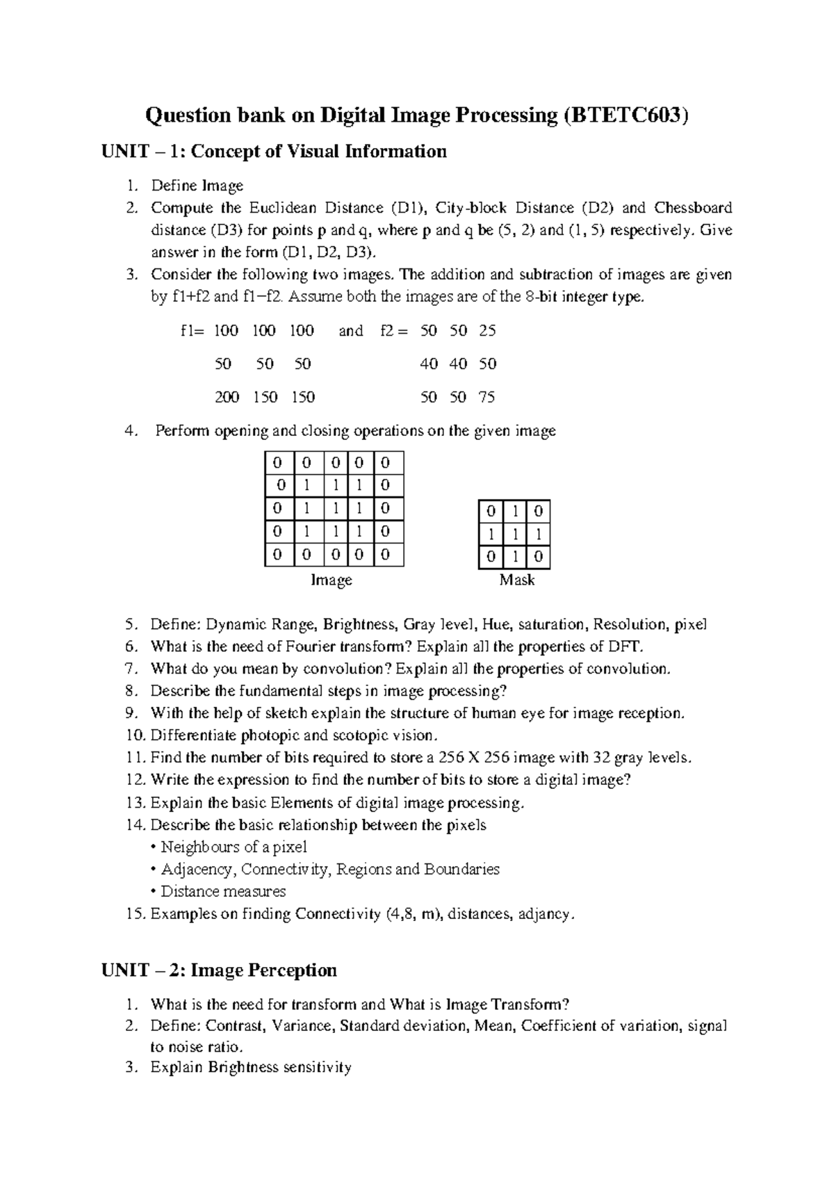 Question-bank-Digital-Image-Processing- Btetc 603 - Question bank on Digital Image Processing ...