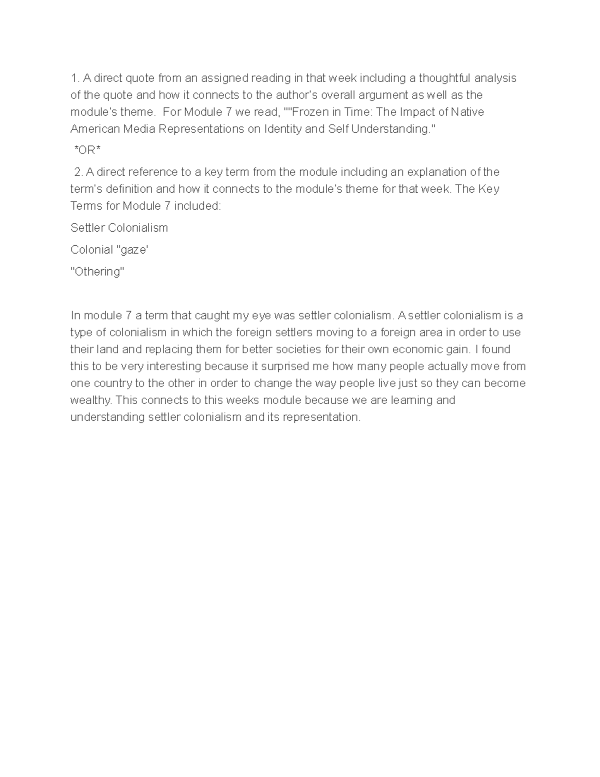 M7 Discussion - You either read a reading she assigns or you define a ...