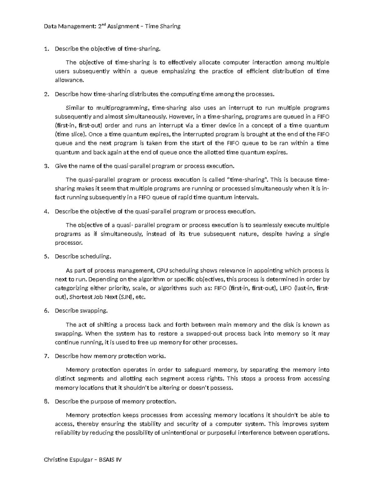 [ DMGT ] Assignment 2 - Espulgar Bsais - Data Management: 2nd Assignment – Time Sharing Describe ...