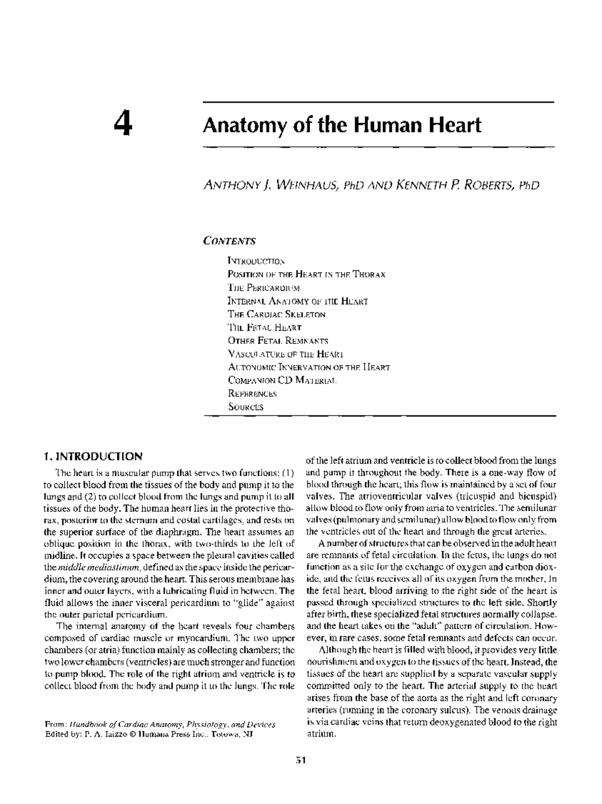 Anatomy OF Heart Lecture Notes - 4 Anatomy of the Human Heart ANTHONY J ...