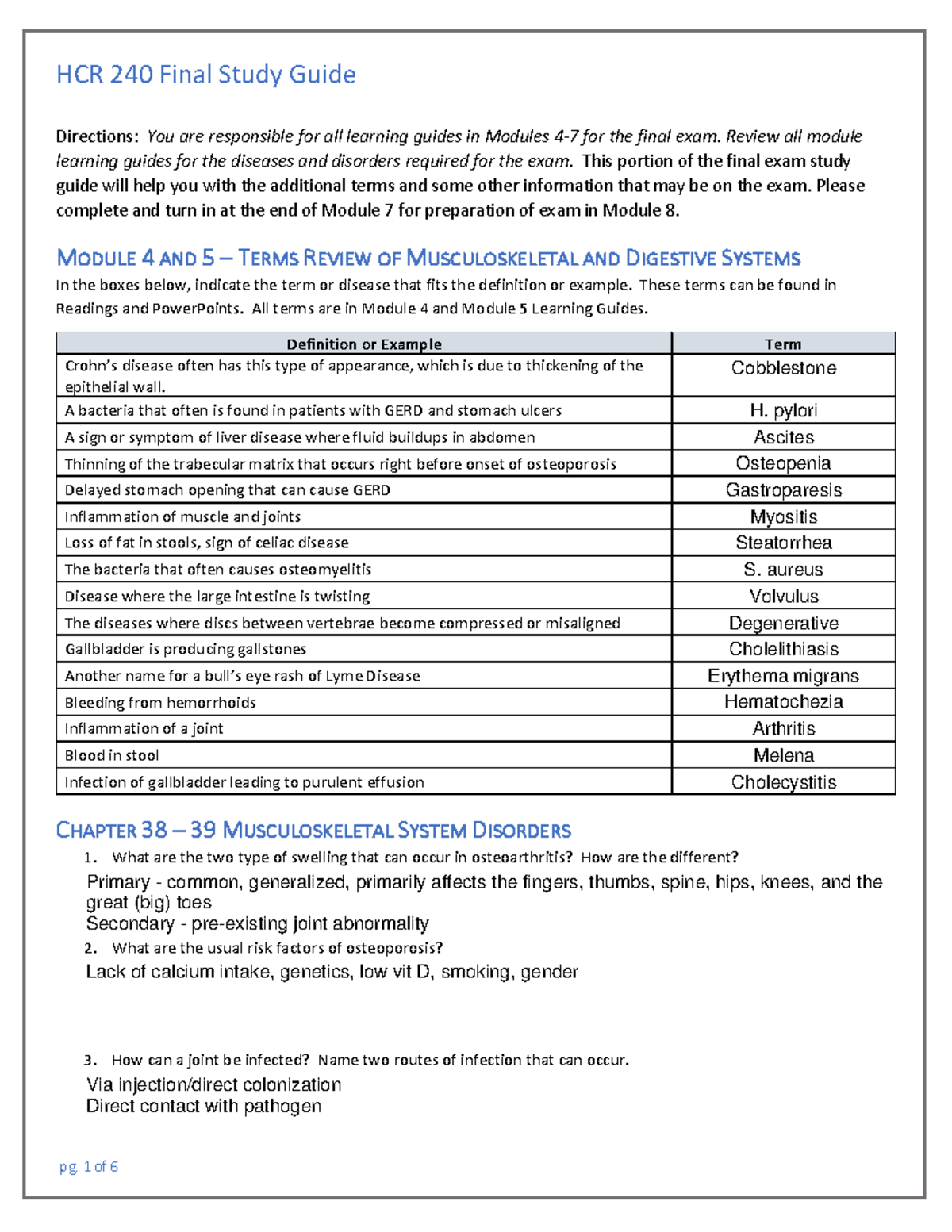 Final Study Guide 2 - Directions: You are responsible for all learning ...