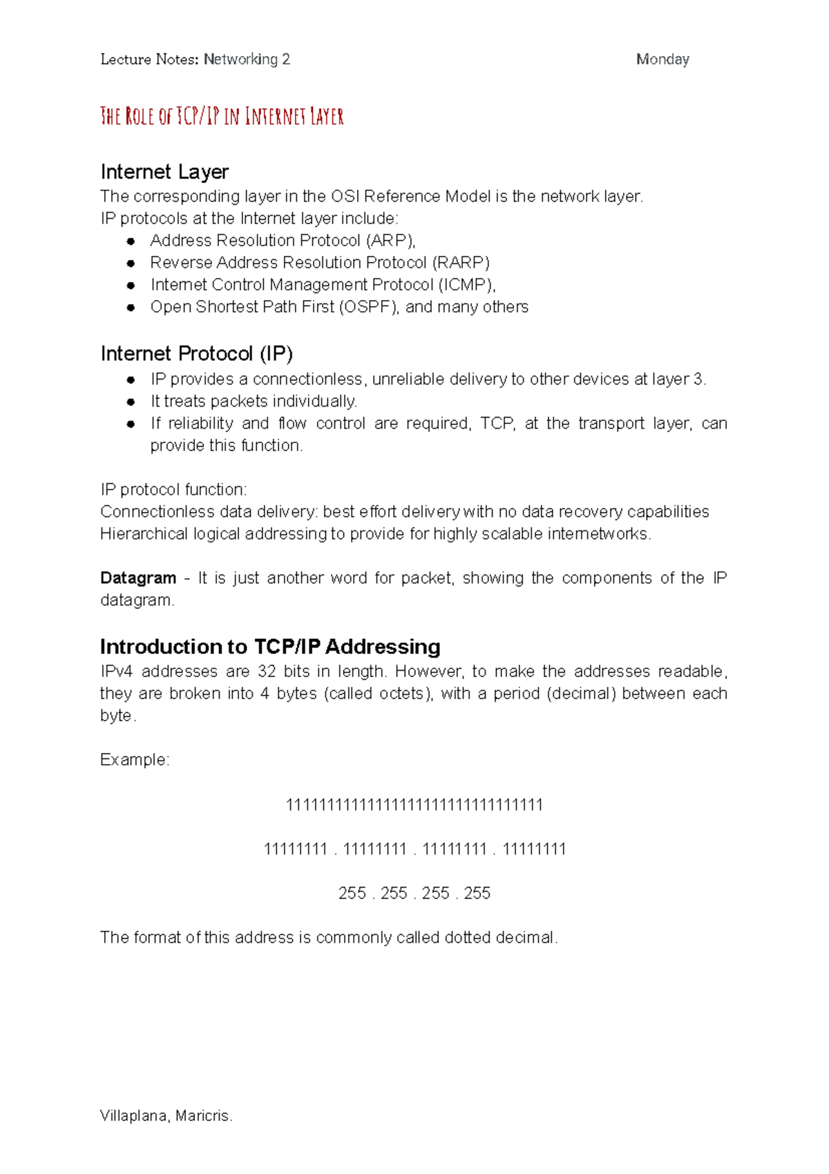 The Role of TCP IP in Internet Layer - (Week2 Lecture Notes) - The Role ... The Role of TCP IP in Internet Layer - (Week2 Lecture Notes) - The Role ...