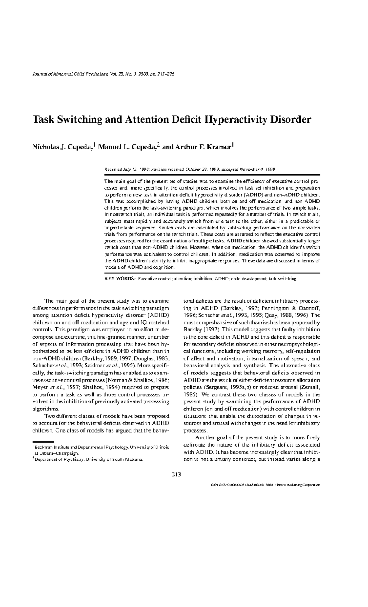 Task Switching and Attention Deficit Hyp - Journal of Abnormal Child Psychology, Vol. 28, No. 3 ...