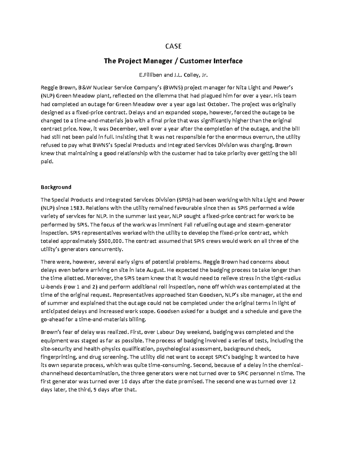 CASE - The project manager - customer interface - CASE The Project ...