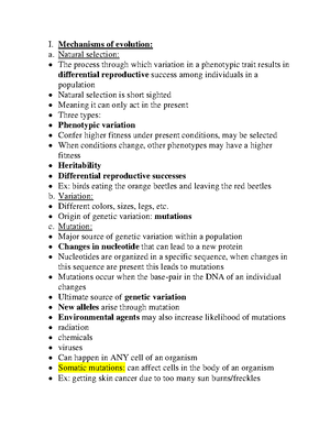 BIOL 152 Unit 1-Evolution - I. Evolution: a. What is evolution? An ...