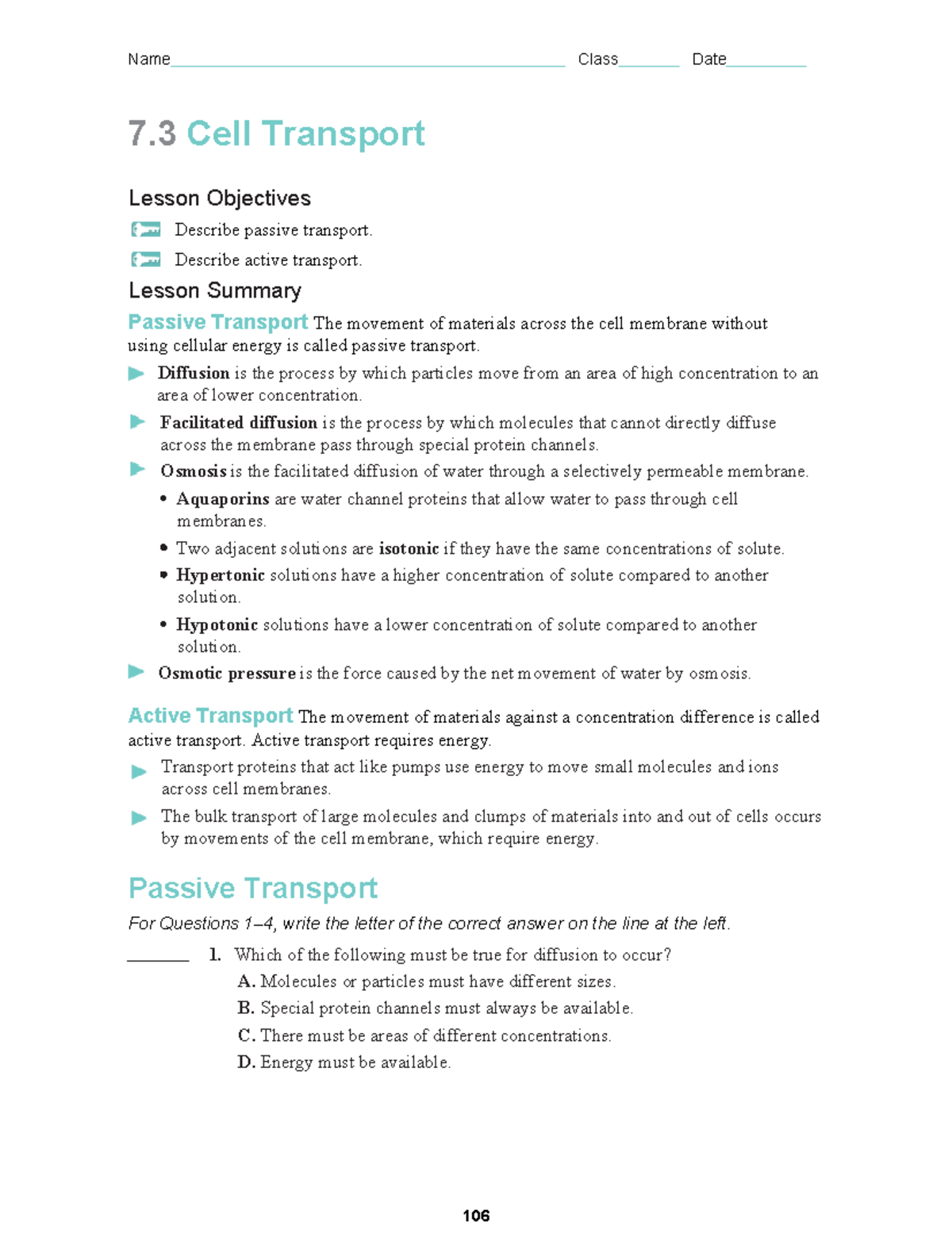 7 - this is amazing to learn about cells/ studying - Name Class Date 7 ...