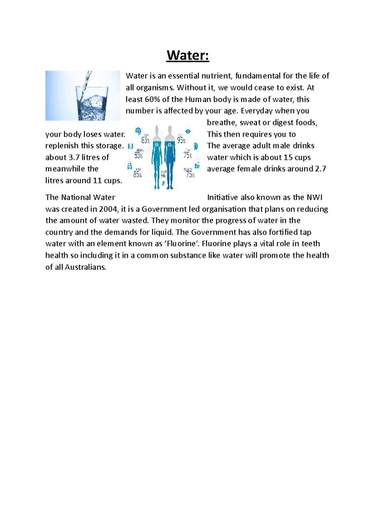 Water Fact Sheet - Water: Water is an essential nutrient, fundamental ...