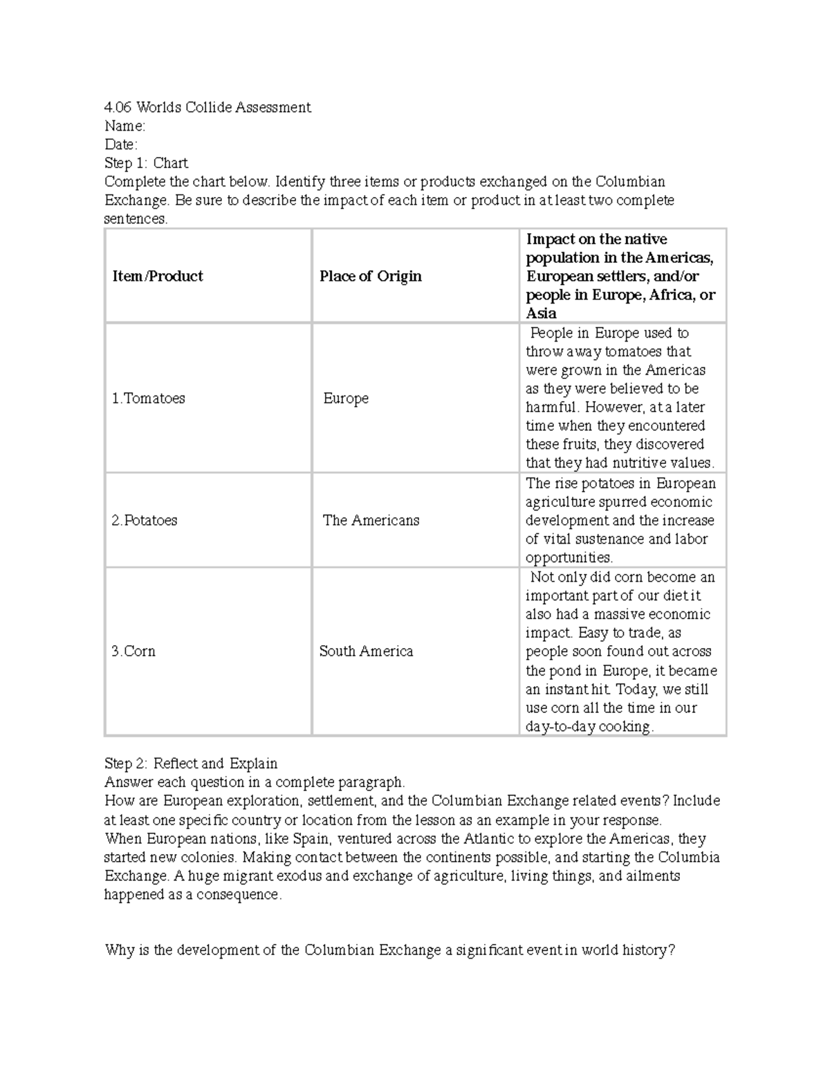 Worlds collide wh Brad Magureanu - 4 Worlds Collide Assessment Name ...