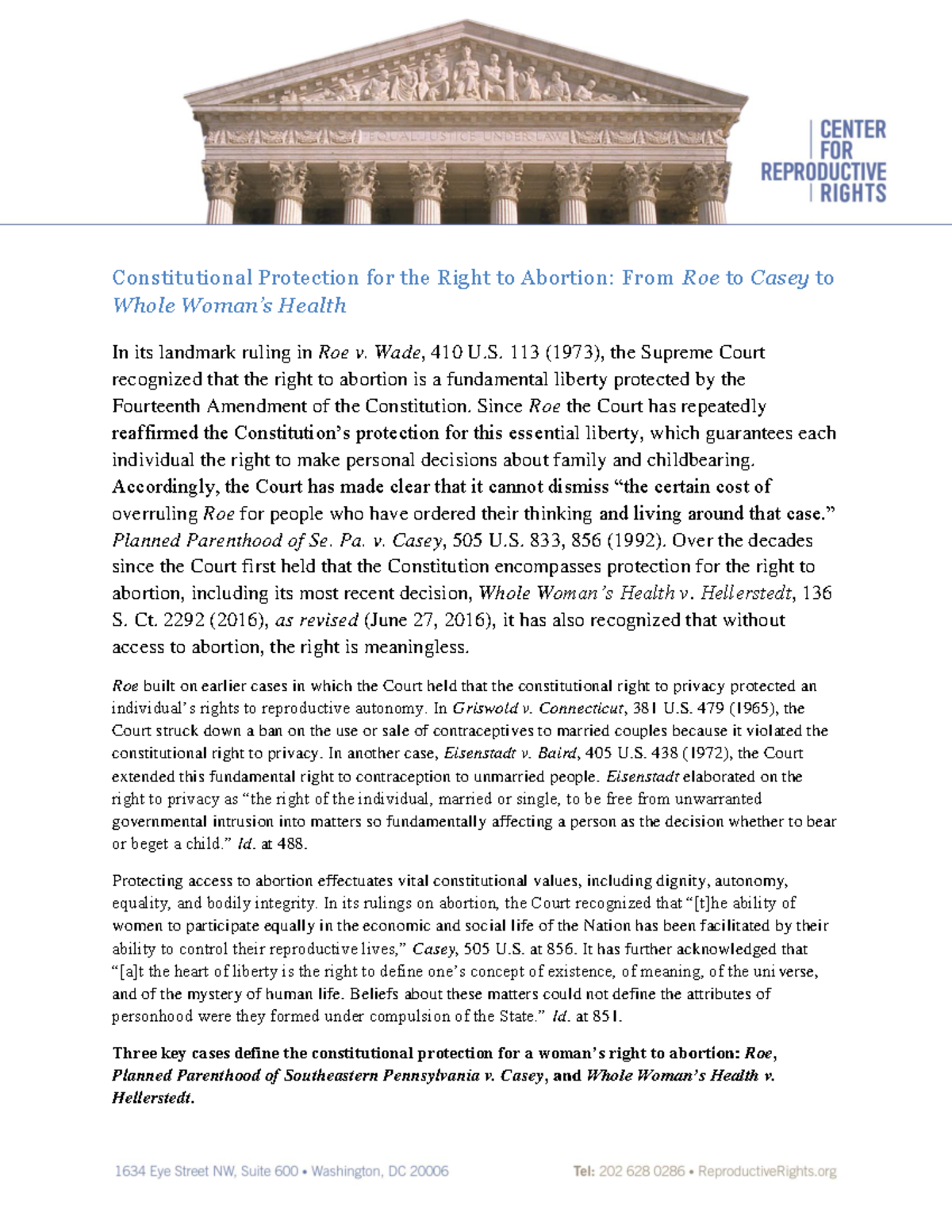 Constitutional Protection for the Right to Abortion Fact Sheet 2 ...