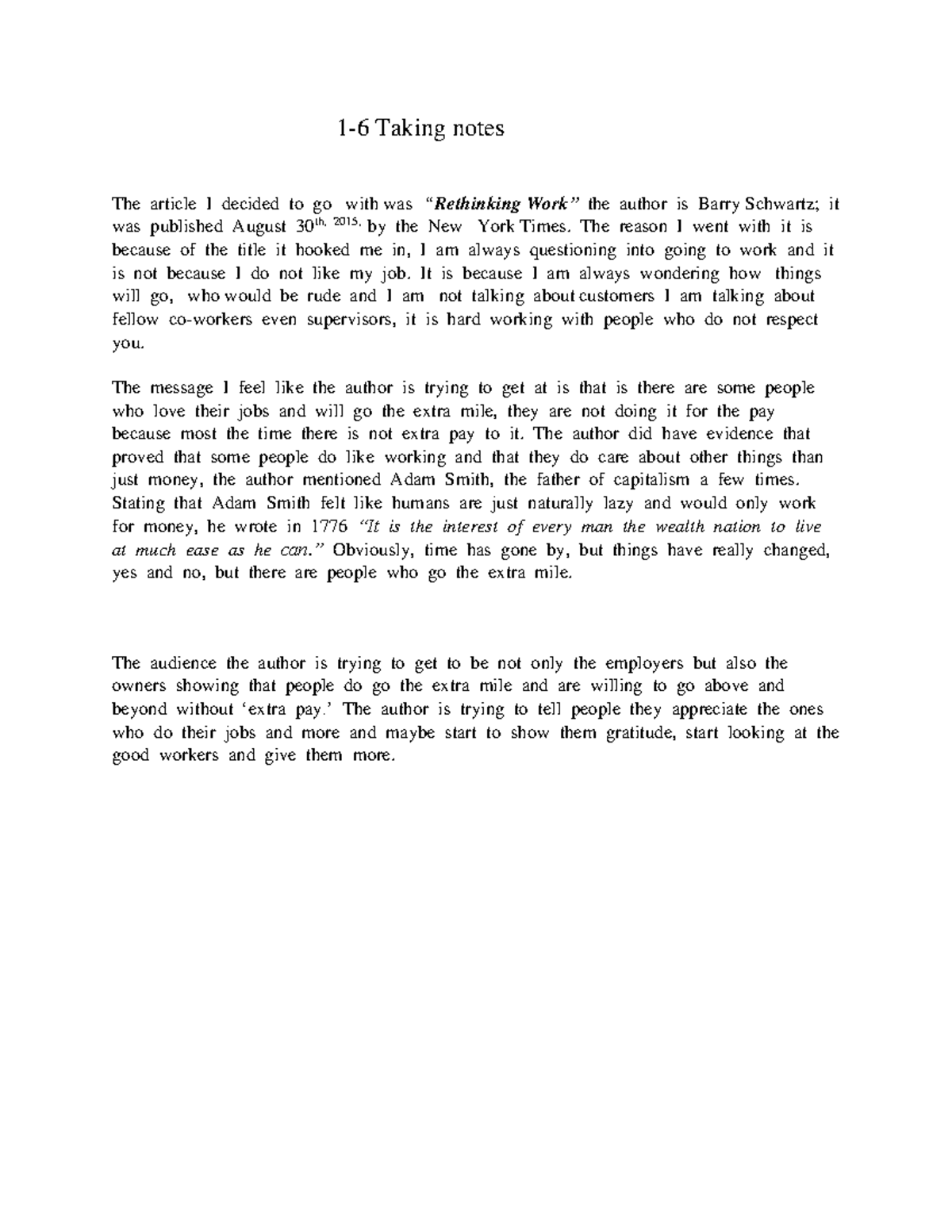 Eng 122 1-6 writing notes - 1 - 6 Taking notes The article I decided to ...