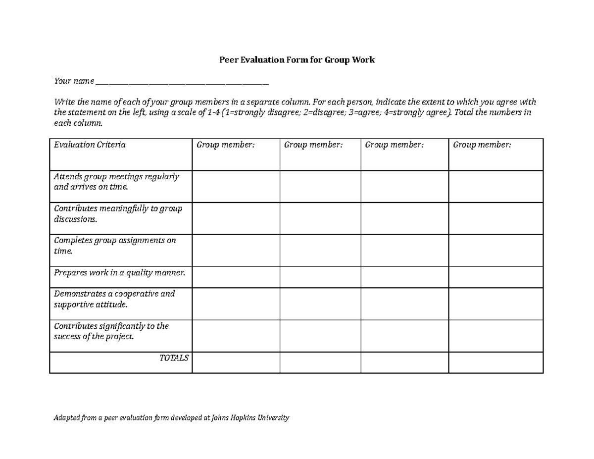 Peer evaluation - yguiyvyub gyugbuyy - Peer Evaluation Form for Group ...