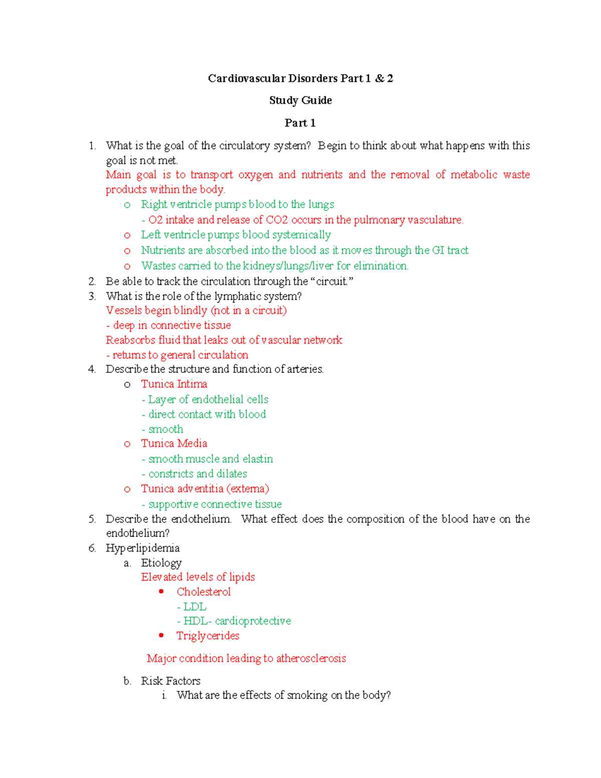 Cardiovascular Study Guide - Cardiovascular Disorders Part 1 & 2 Study ...
