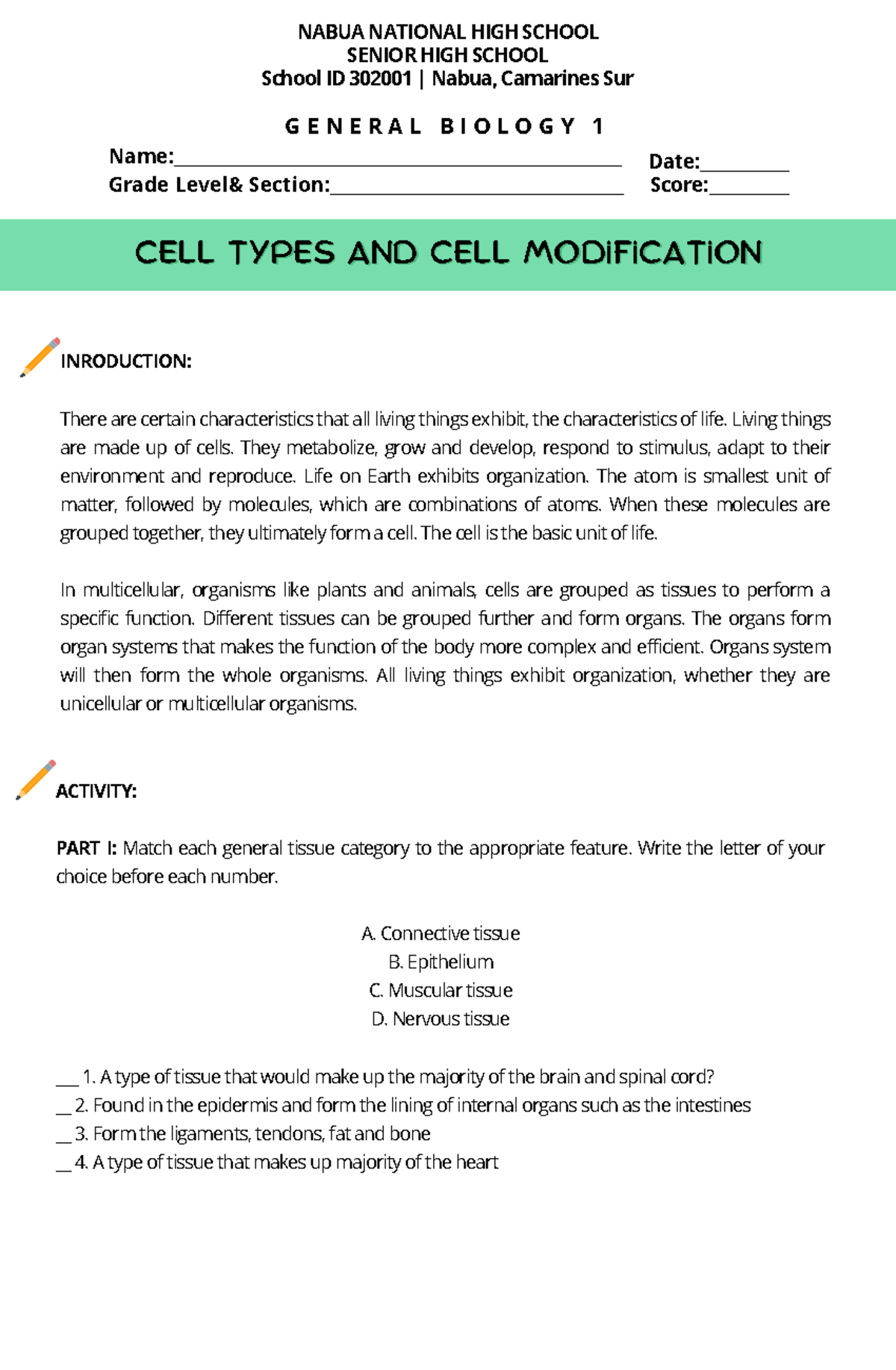 Gen Bio Activity Cell Modification - Name